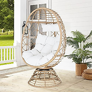Ulax Furniture Wicker Egg Chair Nest Basket Indoor/Outdoor Lounger for Patio, Backyard, Living Room, Swivel Egg Chair with Cushion