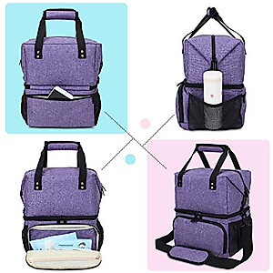 Luxja Breast Pump Bag with 2 Compartments for Breast Pump and Cooler Bag, Leakproof Pumping Bag for Working Mothers (Fits Most Major Breast Pump), Purple