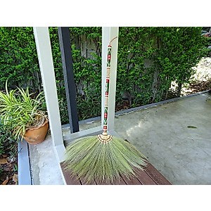 Asian Thai Handmade Broom ONE Piece Selected at Random for Sweeping Natural Grass & Wood Handle Corn Broom + 100% Calico Cotton Duster Cover (Various Styles and Colours as Pictured)