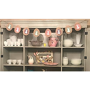 Faylapa Bunny Burlap Banner Flags Bunting for Easter Party Favors Decoration Spring Photo Prop