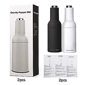 HAITRAL Electric Gravity Salt and Pepper Grinder Set, 2 Pack Electric Ceramic Core Mills Shaker, Battery Operated, One Hand Automatic Operation, Adjustable Coarseness, Black and White