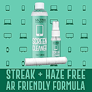 Ultra Clarity Screen Cleaning Spray 7oz Value Pack, 1oz Spray, 6oz Refill, & Microfiber Cloth, LED LCD TV, Phone Screen, Laptop, Touchscreen, Optical Grade Streak-Free Cleaner