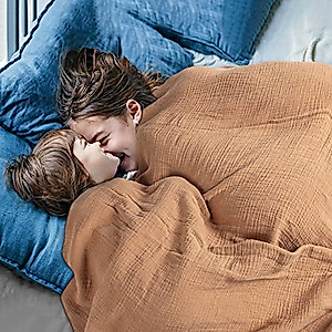 Lulu moon Muslin Blankets for Adults 55”x75” - Kids Couch Throw Blanket for Boys - Light Weighted Organic Muslin Quilt for Sofa and Bed (Caramel)