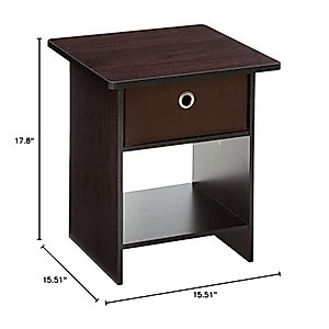 Furinno Dario End Table / Side Table / Night Stand / Bedside Table with Bin Drawer, 1-Pack, Dark Walnut