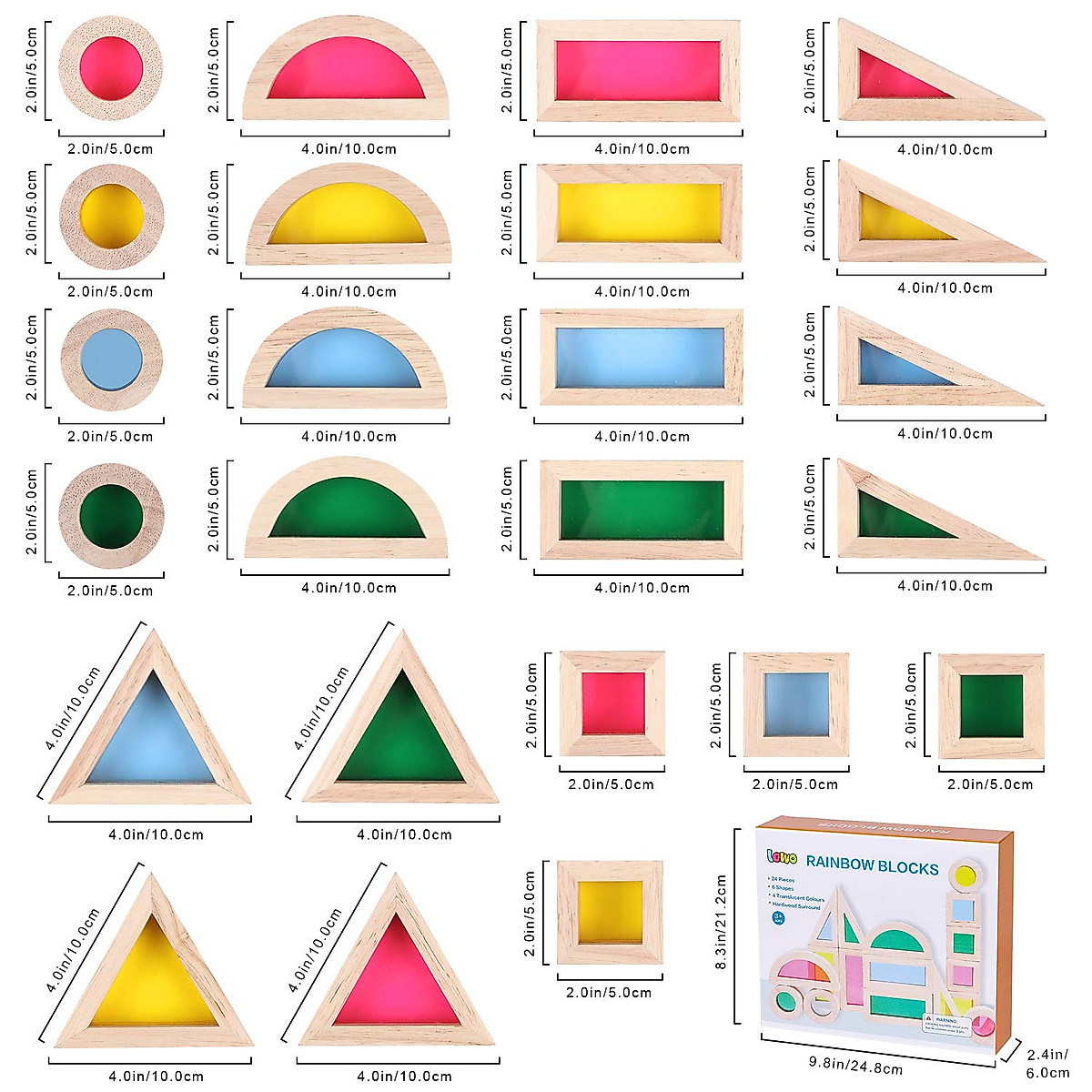 Lewo 24 PCS Building Blocks Wooden Rainbow Blocks Wooden Blocks Rainbow Stacker Stacking Blocks Preschool Learning Educational Toys for Baby Toddlers Kids Boys Girls