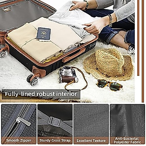 LARVENDER Luggage Sets 4 Piece, Expandable(Only 24"&28") ABS Suitcase with 360° Spinner Wheels, Durable Luggage Sets Clearance Carry On Luggage Suitcase Set For Women Men, Black