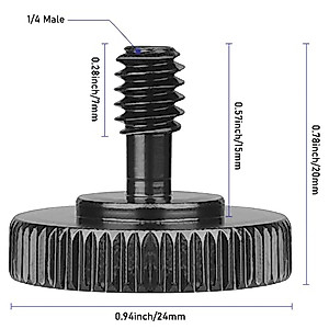 2 Packs Thumb Screw Camera Quick Release Adapter with 4 Packs Rubber Washers,1/4 Male to 1/4 Female Thread Thumbscrew L Bracket Mount Tripod Screw Rubber Pads for Camera Mounting Plate Flash Bracket