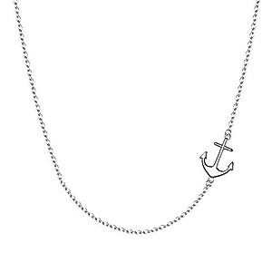 EVER FAITH Sideways Nautical Anchor Choker Necklace Hypoallergenic 925 Sterling Silver Sailor Jewelry Gift for Women