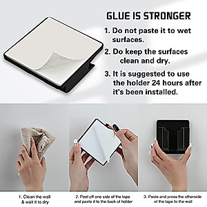 WZSANDS 4PCS Wall Mount Phone Holder with Adhesive, Phone Stand with Data Line Receiving Hole, Bed Side Shelf,Remote Control Stand, Use for Home,Office Black