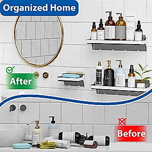 Traceless Adhesive Shower Caddy with Hooks – No Drilling Wall Mounted Bathroom Shower Organizer– Rustproof Shower Shelves for Inside Shower and Kitchen Storage with Soap Dish –3 Pack
