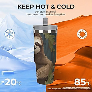 YTLKGFP 30 Oz Large Capacity Car Cup Sloth Tumbler with Handle Straw Lid Insulated Stainless Steel Water Bottle Travel Mug Leak-proof Car Cup Keeps Cold Or Hot