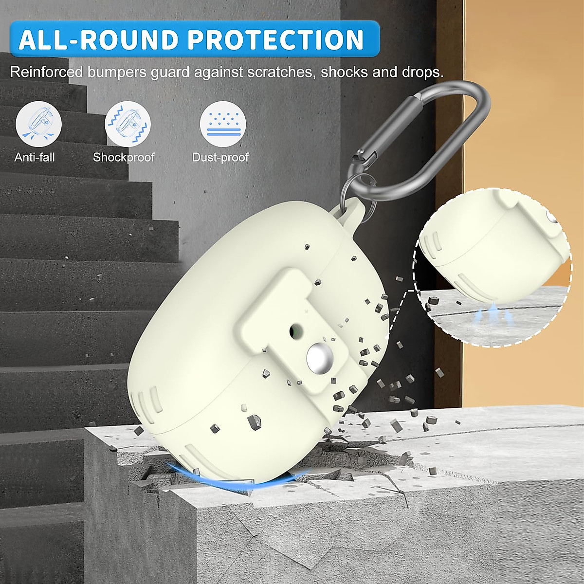 Secure Lock Case for Sony WF-1000XM5 Earbuds(2023), WOFRO Shockproof Anti-Scratch Silicone Protective Cover Skin Designed for Sony WF1000XM5 Sony XM5 Wireless Earbuds with Lanyard&Keychain (White)