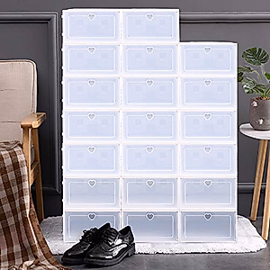 SABUIDDS Shoe Boxes Clear Plastic Stackable 20Pack With Lids,Drawer Shoes Storage Organizers for Women/Men,Detachable,Versatile,Space-Saving Shoe Box