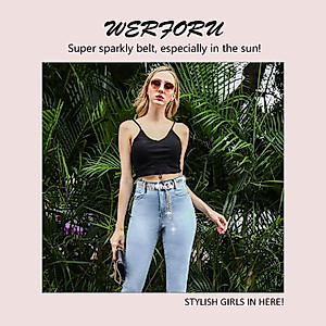 WERFORU Women Crystal Rhinestone Shiny Chain Waist Belt Party Club Sparkle Belt(B-Silver