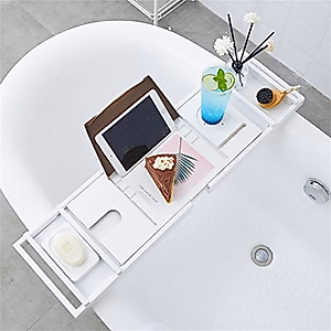 SDGH Extendable Bath Tub Caddy Wooden Bathtub Bridge Shelf Organizer Tray with Book Stand for Home Hotel Spa Salon