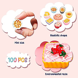 Skylety 100 Pieces Miniature Food Drinks Toys Mixed Resin Foods for Doll Kitchen Pretend Play Mini Food Set for Adults Teenagers Doll House