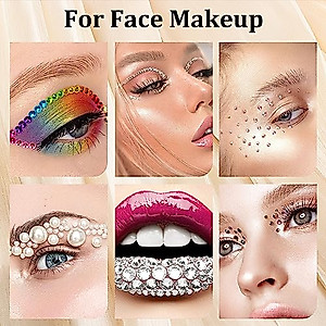 4320pcs Face Gems Eyes Jewels with Glue, Colorful Beads & Round Glass Crystal AB & Clear Rhinestones, White & Beige Pearls with Dotting Tools, Flatback Rhinestone Pearl Kits For Body Make-up, Nail Art
