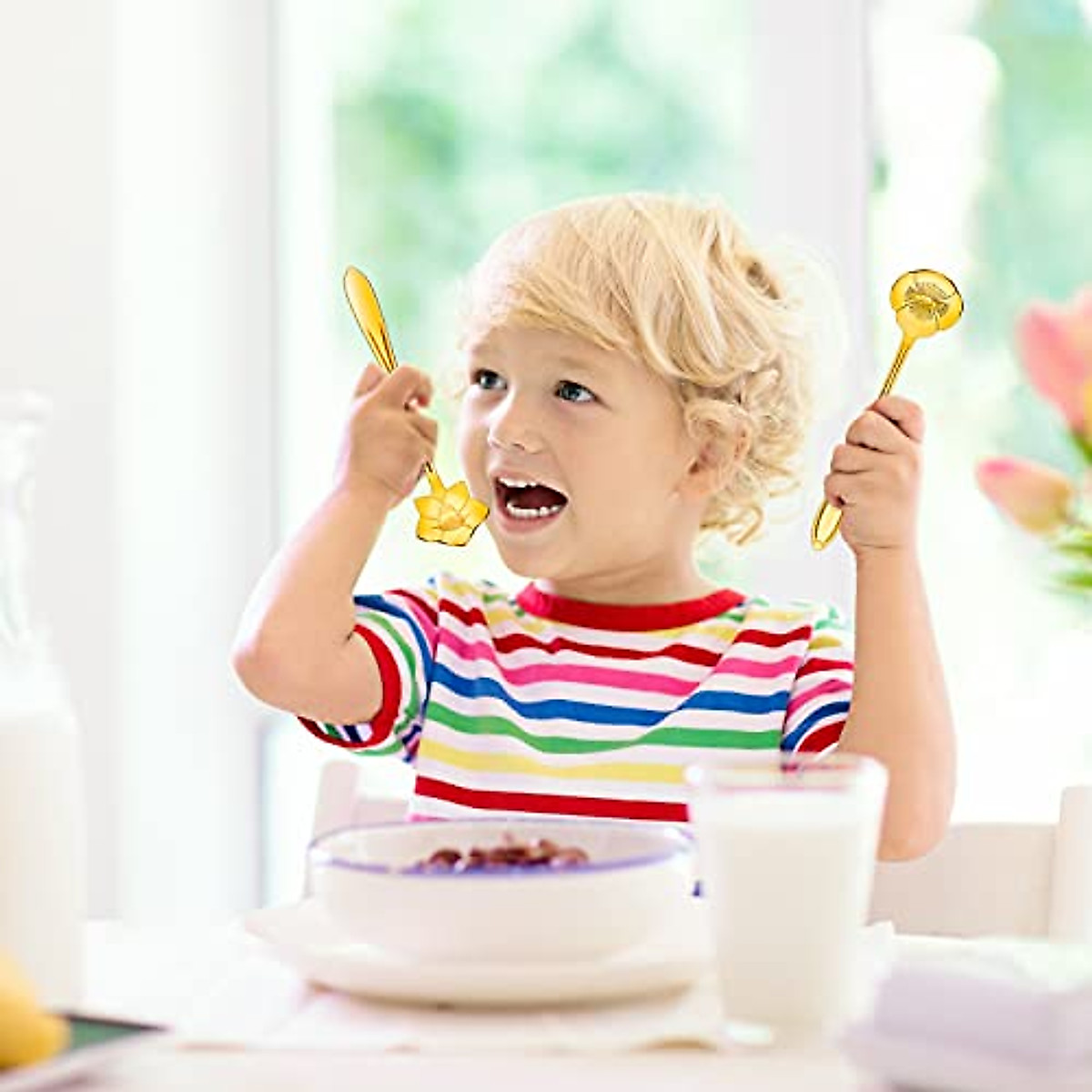 40 Pcs Flower Dessert Spoons Stainless Steel Sugar Spoon Stirring Coffee Spoons Small Tea Spoons Cafe Bar Spoon Cute Coffee Teaspoon Mini Tableware for Demitasse Espresso, 8 Styles (Gold)