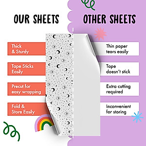 CENTRAL 23 - White Wrapping Paper - 6 Sheets of Monochrome Gift Wrap - Moons and Stars - Birthday Wrap for Her - Birthday Wrapping Paper for Men and Women - Recyclable