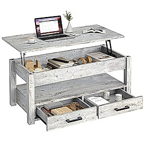 FABATO 41.7'' Lift Top Coffee Table with Hidden Compartment for Living Room, Mid-Century Cocktail Table with 2 Storage Drawers Wood Tea Center Table for Home Office, Gray