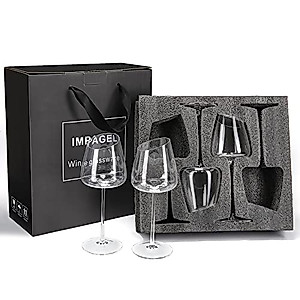 Modern Slanted Red Wine Glasses Set of 4,Elegant Hand-Blown Long Stem Wine glasses with Unique Concave Base, Premium Crystal Glassware,for Wedding,Wine Tasting, Anniversary,and Christmas-13.5 oz