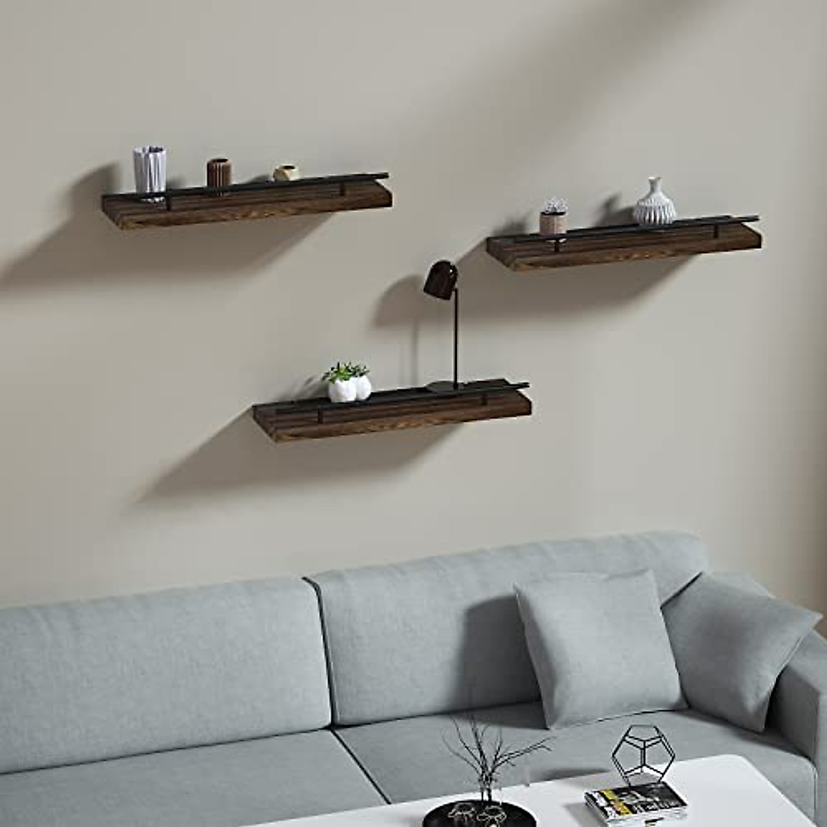 HOBBYMATE Floating Shelves | Rustic Shelf for Photo Picture Plant Display Invisible Installation Bracket, Versatile Iron Rail (Pack of 2)