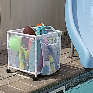Essentially Yours Rolling Pool Storage Small Organizer Bin, (18" W x 18" L x 20" H), White Style 417244