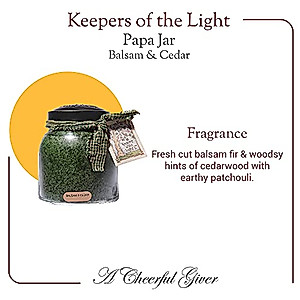 A Cheerful Giver - Balsam & Cedar - 34oz Papa Scented Candle Jar with Lid - Keepers of The Light - 155 Hours of Burn Time, Gift for Women, Green