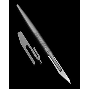 Tenchilon TS476 Small Slim Pocket Scalpel Knife, 10pcs #11 Replaceable Blades, 4.76 inches TC4 Titanium Handle