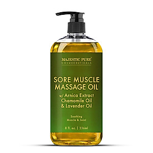 MAJESTIC PURE Arnica Sore Muscle Massage Oil for Massage Therapy - Natural Oil with Lavender and Chamomile Essential Oils - Multipurpose Instant Absorption Full Body Massage Oil - 8 fl. oz