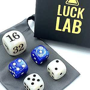 Luck Lab Backgammon Pearl Dice Set - 22 mm Doubling Cube Plus Four 16 mm Dice with Bonus Bag, Blue/White Marbelized