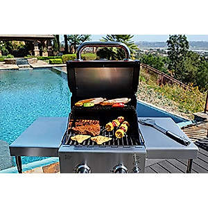 Permasteel 2-Burner Gas Grill | Cast Iron Cooking Grates, Grilling Tools Holder, Foldable Sides, PG-A40201-RD, Cabinet Style, 22000 BTUs – Red