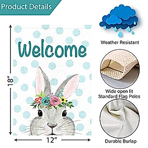 Louise Maelys Welcome Easter Garden Flag 12x18 Double Sided Burlap, Small Vertical Easter Bunny Garden Yard Flags for Easter Spring Outdoor Outside Decoration (ONLY FLAG)