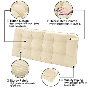 LOVTEX Tufted Bench Cushions for Outdoor Furniture Waterproof, 44 x 19 inches Patio Swing Cushions Beige - Overstuffed Indoor/Outdoor Loveseat Cushions with Round Corner