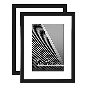 Americanflat 6x8 Picture Frame in Black - Set of 2 - Thin Border 4x6 Frame with Mat and 6x8 Frame Without Mat - Horizontal and Vertical Formats for Wall and Tabletop
