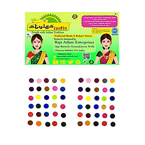 Stylesindia Sticker Kumkum Spot Bindi Tattoos Breathable Fabric, Skin Neutral pH, Does not Irritate Skin, No Gum Marks on Skin, Round Tilak Pack of 2 Flaps (Multi-Colour) (P7-6MM-Regular)