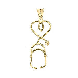 Fine 10k Yellow Gold Heart-Shaped Stethoscope Pendant