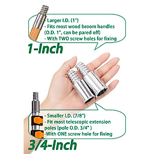 Threaded Tips Replacement for Extension Poles Repairing, Push Broom Handle Threaded End (1 in & 3/4 in)