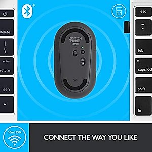 Logitech Pebble Wireless Mouse with Bluetooth or 2.4 GHz Receiver, Silent, Slim Computer Mouse with Quiet Clicks, for Laptop/Notebook/iPad/PC/Mac/Chromebook - Graphite