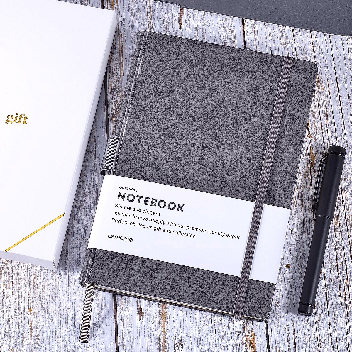 Thick Classic Notebook with Pen Loop - A5 College Ruled Hardcover Writing Notebook with Pocket + Page Dividers Gifts, Banded, Large, 180 Pages, 8.4 x 5.7 in