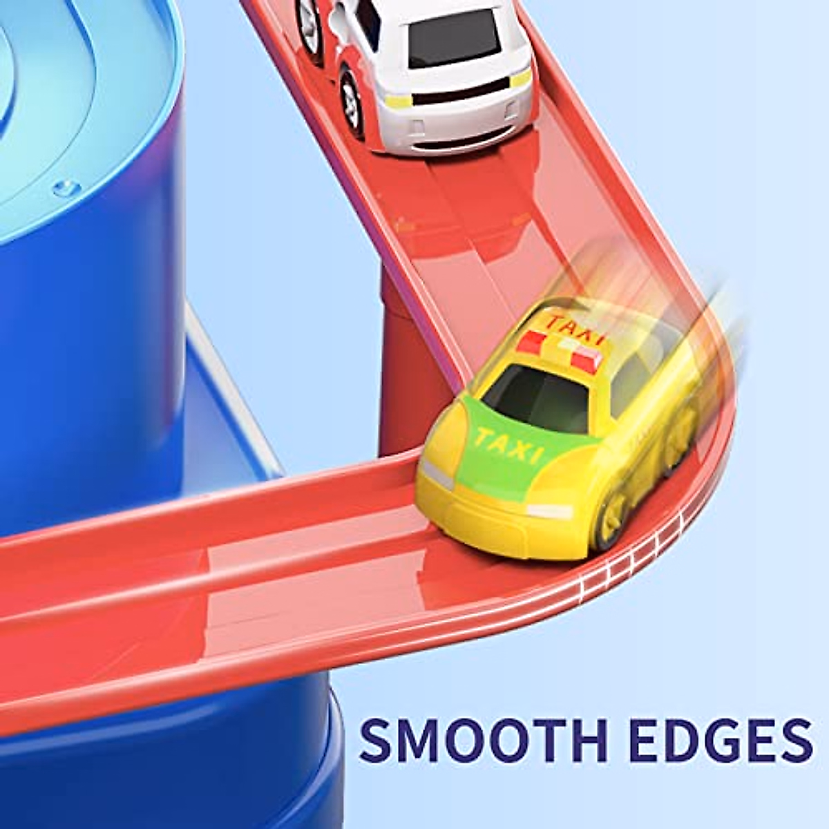 Lucky Doug Race Car Tracks for Boys, Car Rescue Adventure Toys with 4 Mini Car 6 Buttons for 3 4 5 6 Years Old Toddlers Boys Girls, Manually Operated Car Playset Education Toys for Kids Age 3+