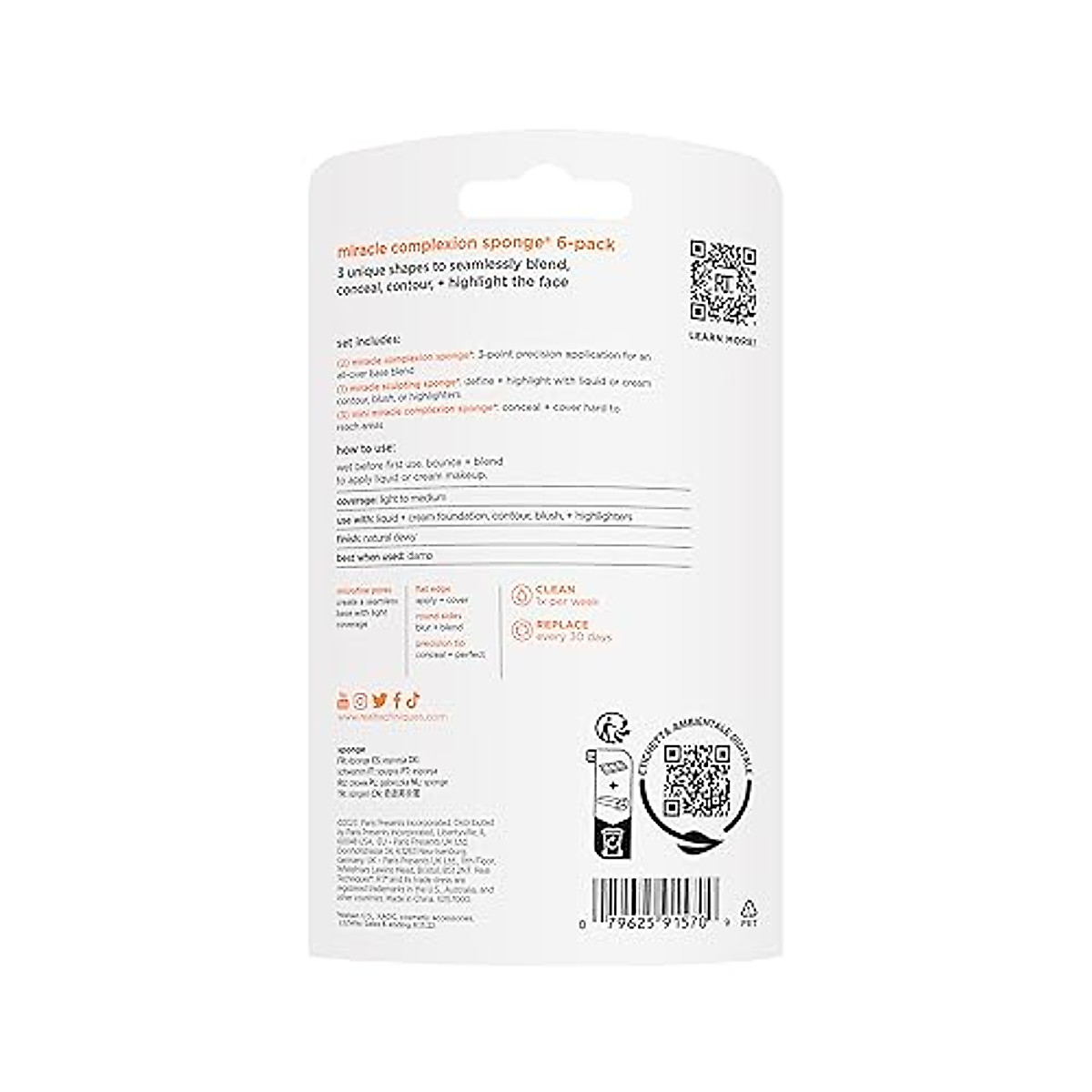 Real Techniques Miracle Complexion Assorted Beauty Sponges Makeup Blender, For Blending & Sculpting, Full Coverage, Professional Makeup Tool, Cruelty Free, Vegan, Latex Free, 6 Piece Sponge Set