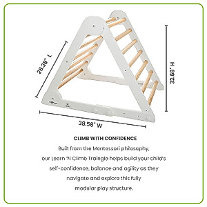 Little Partners Learn 'N Climb Wooden Climbing Triangle Foldable Wood Climbing Gym for Toddlers, Pickler Toddler Style Foldable Climber (Soft White w/Natural, Unassembled)