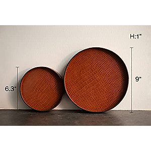 Cockatoo Faux Leather Round Tray, Decorative Coffee Tray for Ottoman, Living Room & Modern Home Decor (Medium/9", Arabian Spice)