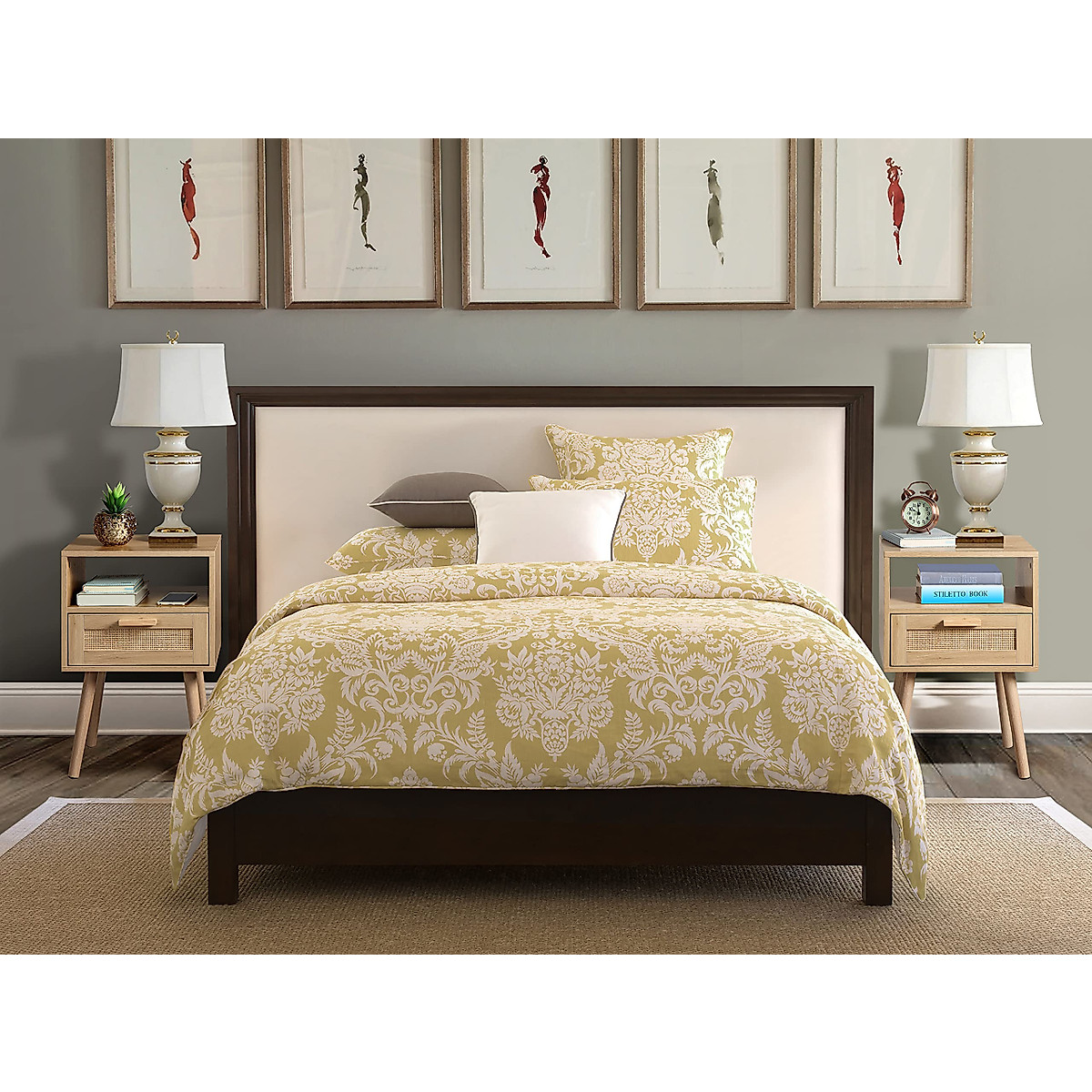 Finnhomy Nightstands Set of 2, End Table, Nightstand, Side Table with Hand Made Rattan Decorated Drawers, Wood Accent Table with Storage for Bedroom, Natural