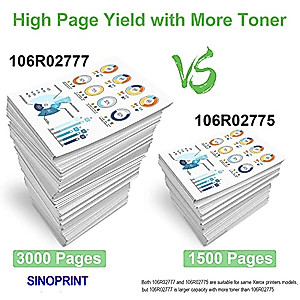 SINOPRINT Compatible 106R02777 Toner Cartridge Replacement for Xerox WorkCentre 3215 3215NI 3225 3225DNI Phaser 3260 3260DI 3260DNI 3052 106R02775 Printer Ink High Yield 3000 Pages (Black, 2-Pack)