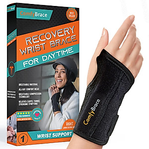 ComfyBrace Copper Infused Wrist Brace/Hand Brace/Wrist Support for Carpal Tunnel Syndrome, Arthritis, Tendonitis For Men and Women (Right Hand, Small/Medium)