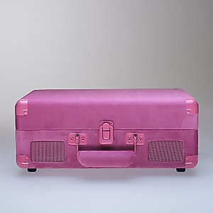 Arkrocket Curiosity Bluetooth Turntable Retro Suitcase 3-Speed Record Player with Built-in Speakers (Hot Pink Velvet)