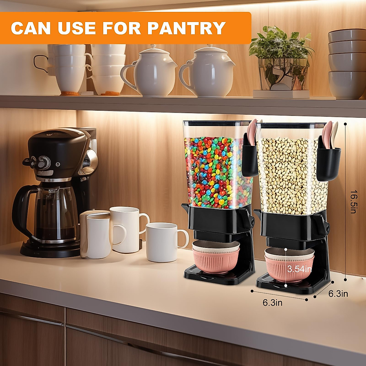 Osacoe Cereal Dispenser Countertop Black 2 Pack with Bowls Spoons Cutlery Box,5.5 QT Dry Food Dispenser Snack Organizer Containers Storage for Pantry Kitchen Organization Oatmeal Nut Granola Candy