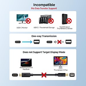 Cable Matters Unidirectional USB C to Mini DisplayPort Cable 6ft, Mini DisplayPort to USB C Cable Support 4K 60Hz -Not Compatible with Portable USB-C Monitor, USB C/Thunderbolt Storage, Hard Drives